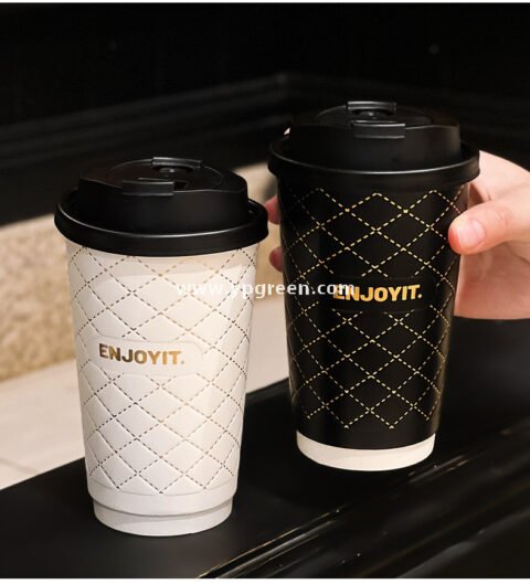 500ml Foil Stamped Milk Tea Paper Cup – 16oz Double Wall Embossed Cup ...