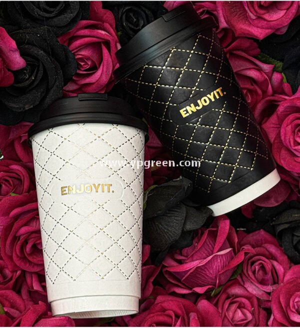 500ml Foil Stamped Milk Tea Paper Cup – 16oz Double Wall Embossed Cup ...